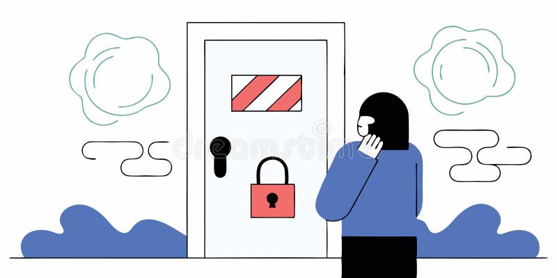 Anxious Person Rechecking Locked Door – OCD Flat Vector Illustration ...