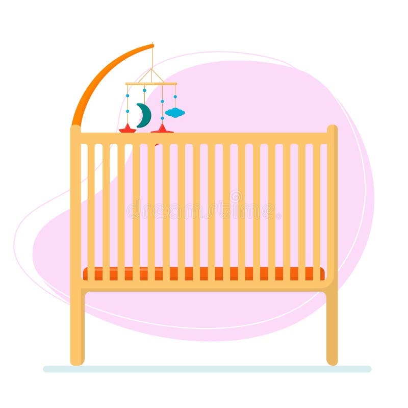 Flat Vector Illustration: Baby Cot for a Girl. Illustration for ...