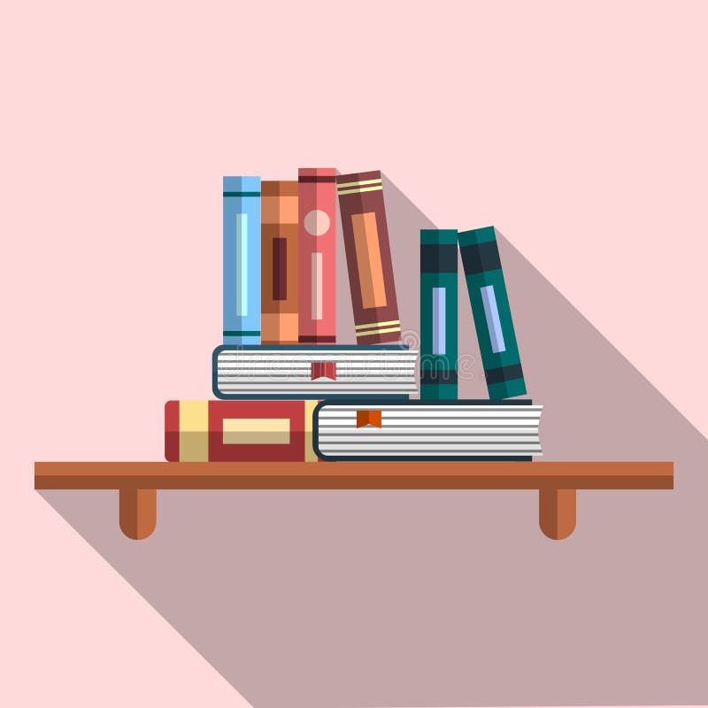 Flat Vector Illustration of Books on Shelf Stock Vector - Illustration ...
