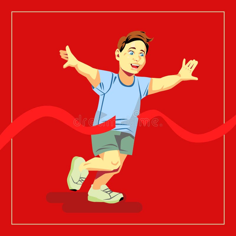 Flat Vector Illustration with Boy Running To Red Ribbon Stock Vector ...