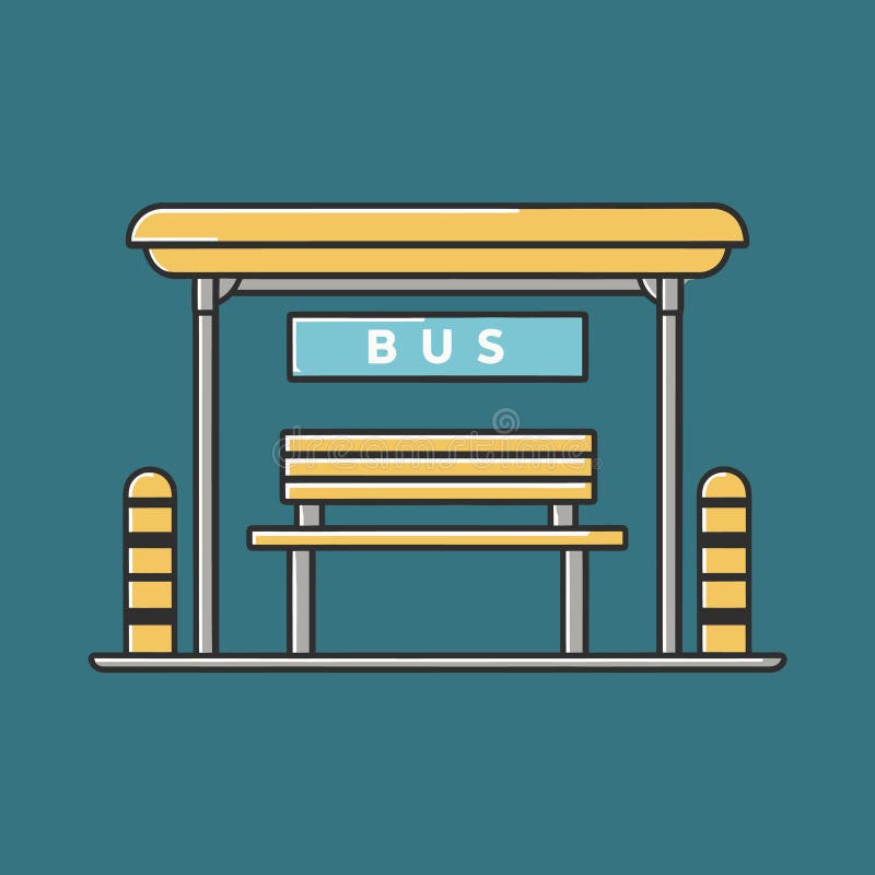 A Flat Vector Illustration of Bus Stop with Bench Isolated on Solid ...