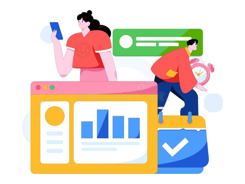 Flat Vector Illustration of Business People Operating Work Scene Stock ...