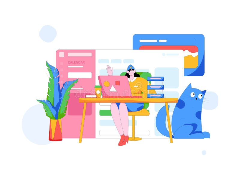 Flat Vector Illustration of Business People Operating Work Scene Stock ...