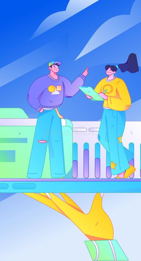 Flat Vector Illustration of Business People Operating Work Scene Stock ...