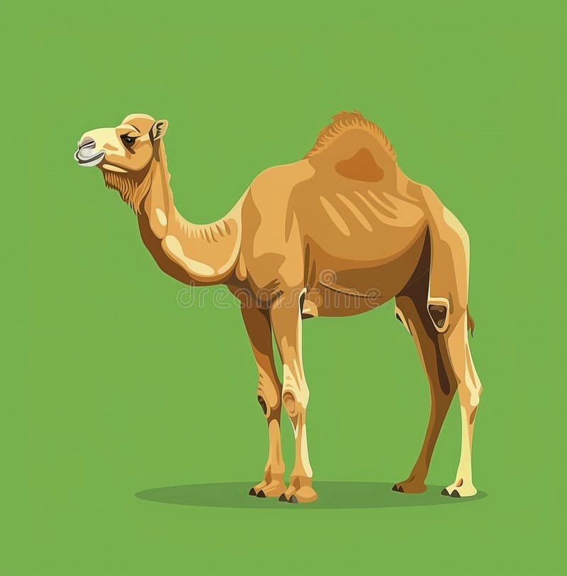 Flat Vector Illustration of Camel on Green Background for Design Stock ...