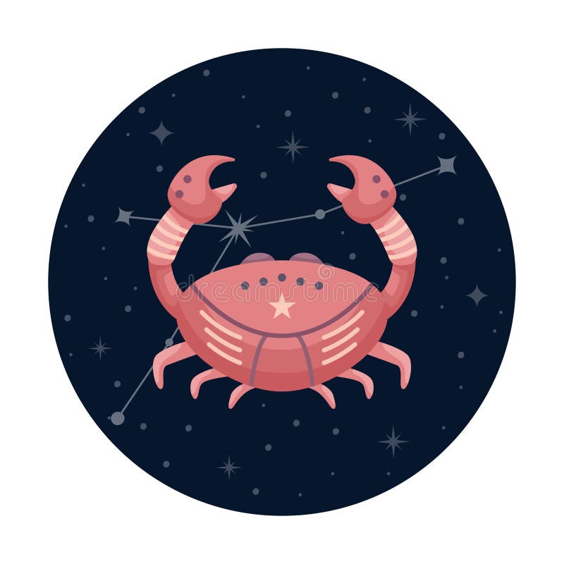 Flat Vector Illustration of Cancer Zodiac Sign with Stars and ...