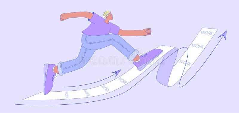 Flat Vector Illustration of Character Running on Work Progress Path ...