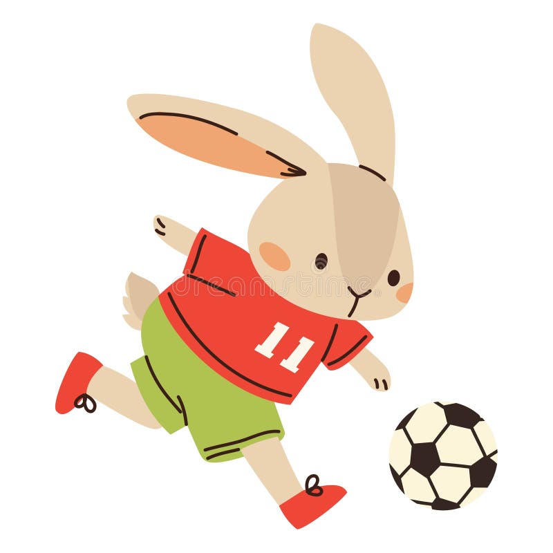 Flat Vector Illustration in Children S Style. Cute Bunny in Soccer ...