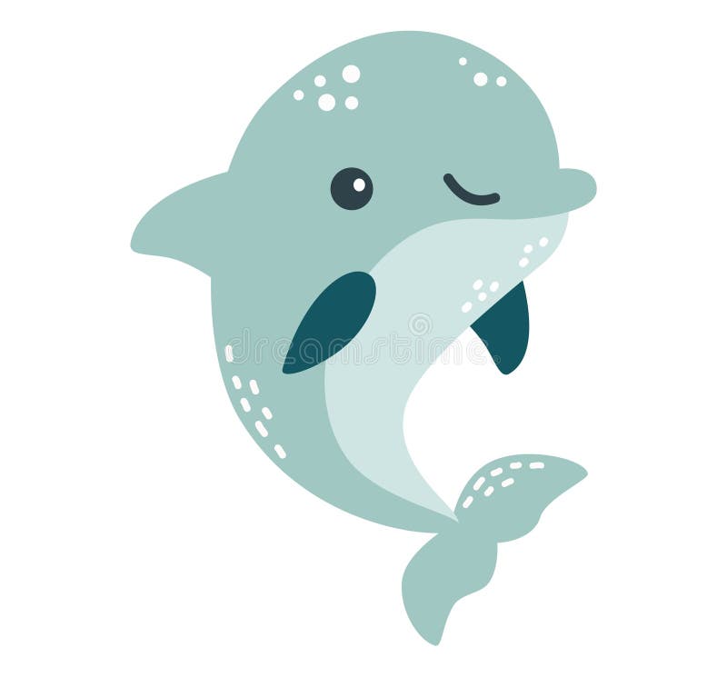 Flat Vector Illustration in Children S Style. Cute Dolphin with Smiling ...