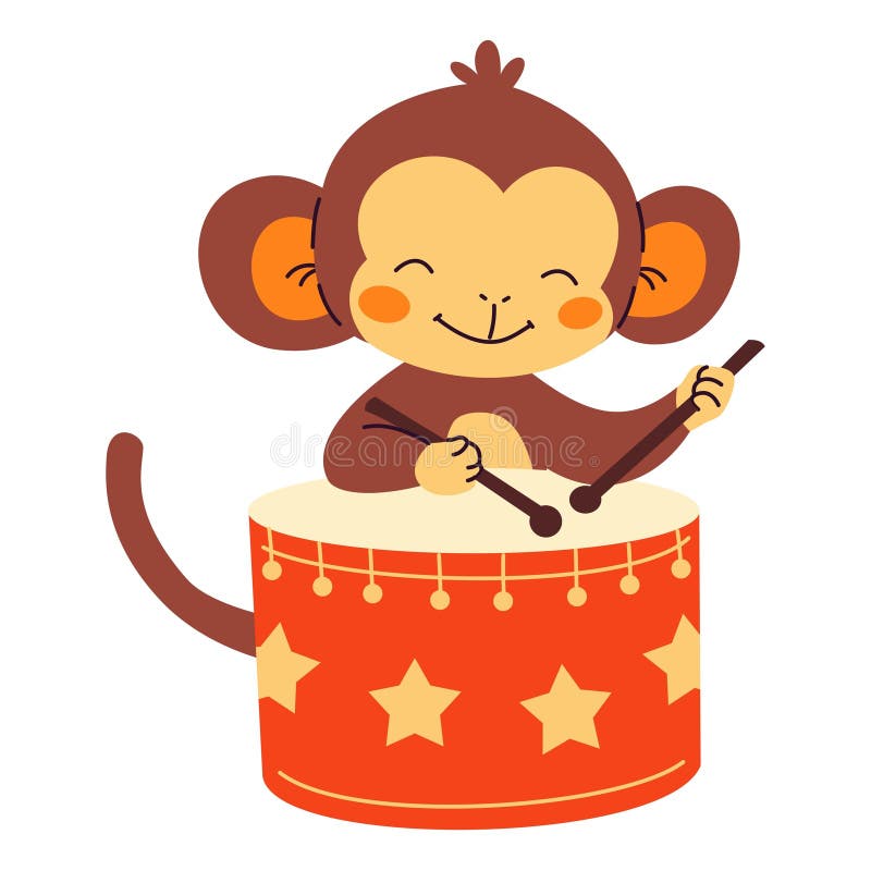 Flat Vector Illustration in Children S Style. Cute Monkey Playing a ...
