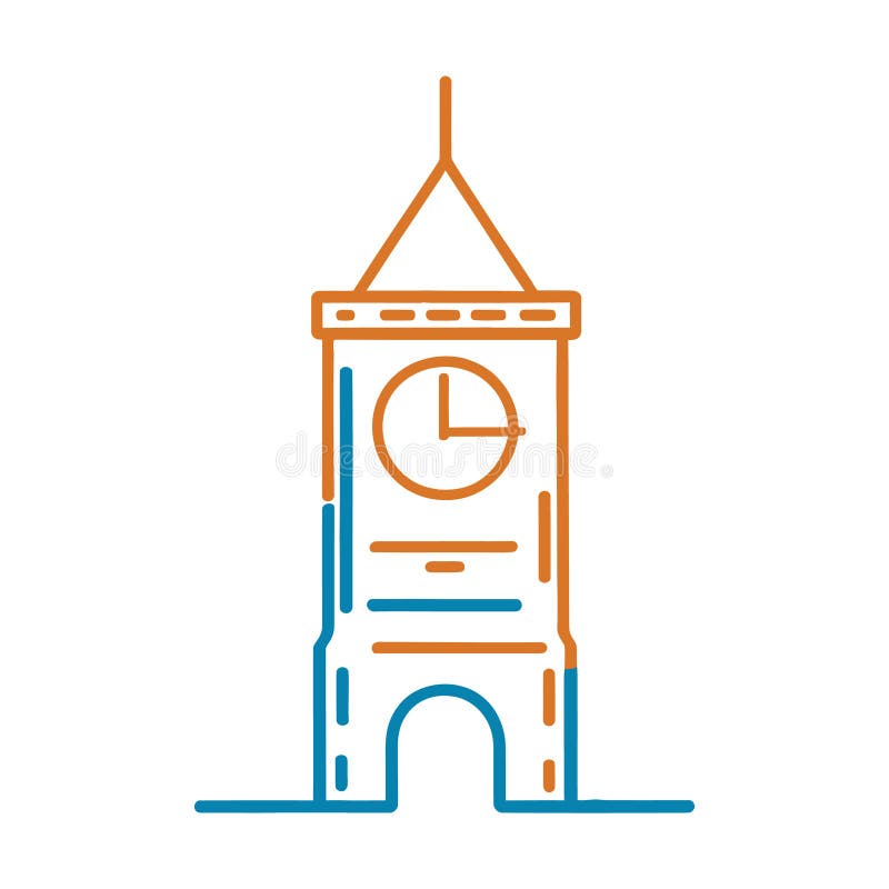 A Flat Vector Illustration of Clock Tower Architecture Drawing for Web ...
