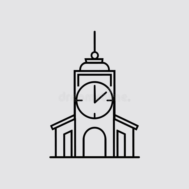 A Flat Vector Illustration of Clock Tower Architecture Drawing for Web ...