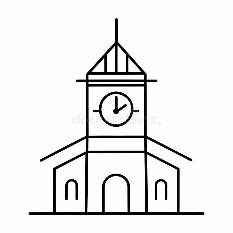 A Flat Vector Illustration of Clock Tower Architecture Drawing for Web ...