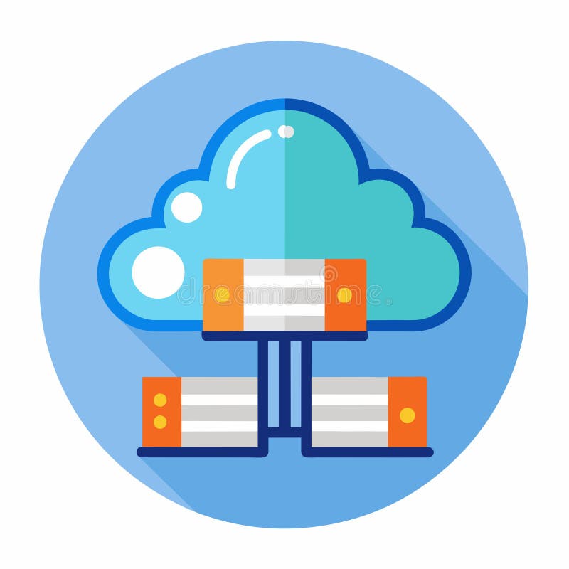 Flat Vector Illustration of a Cloud Computing System with Servers ...