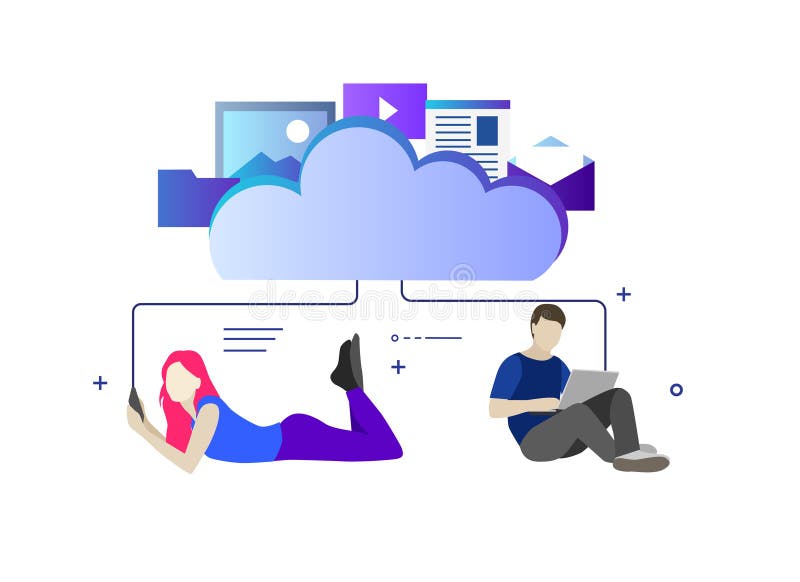 Computer Device Data Cloud Storage Security Flat Design Vector ...