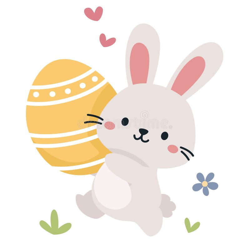 Flat Vector Illustration. Cute Bunny Running with Easter Egg Stock ...