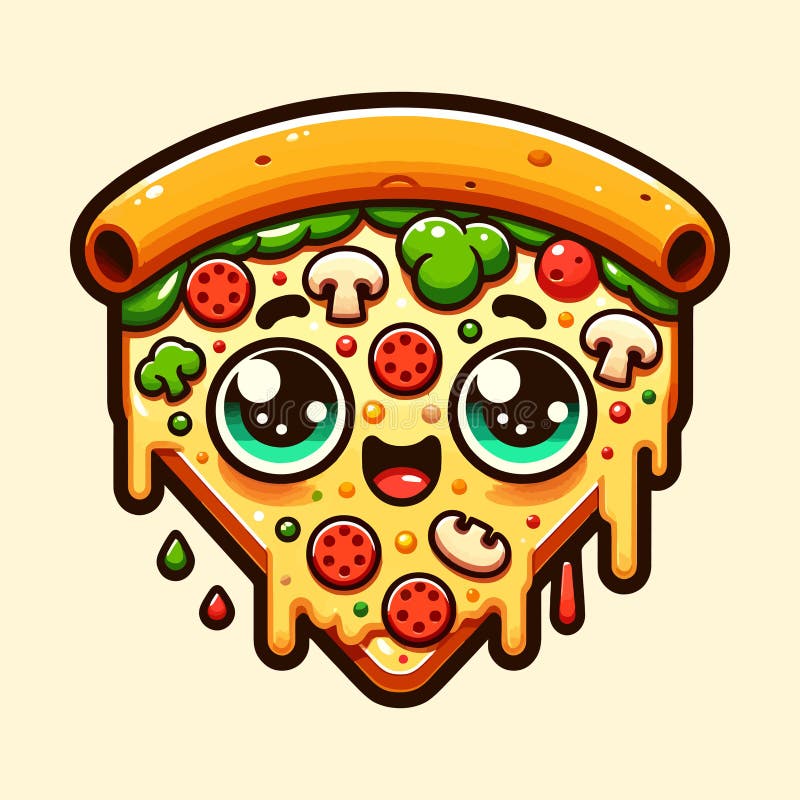 Flat Vector Illustration of a Cute Pizza Stock Vector - Illustration of ...