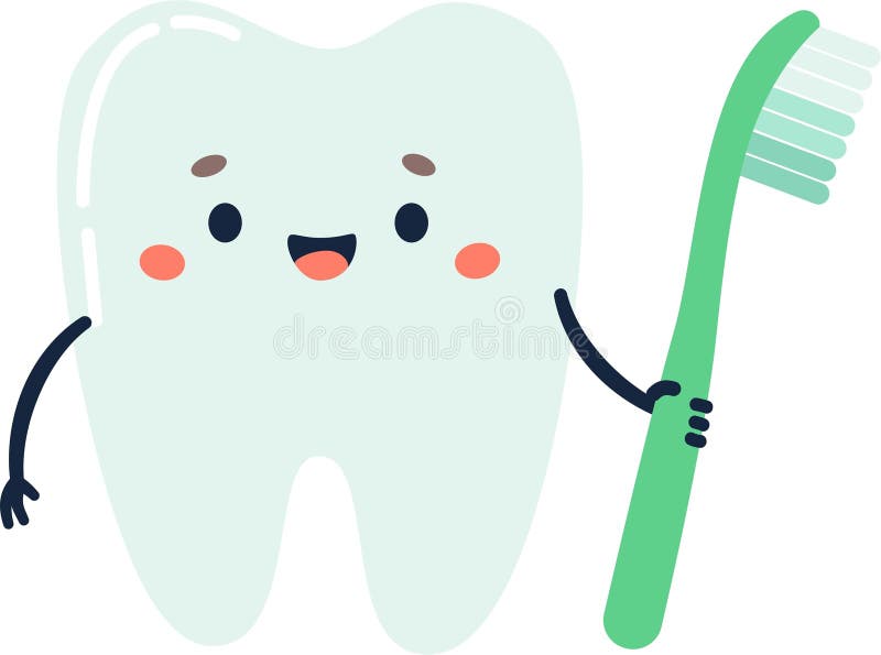 Flat Vector Illustration. Cute Tooth Smiling and Holding a Toothbrush ...
