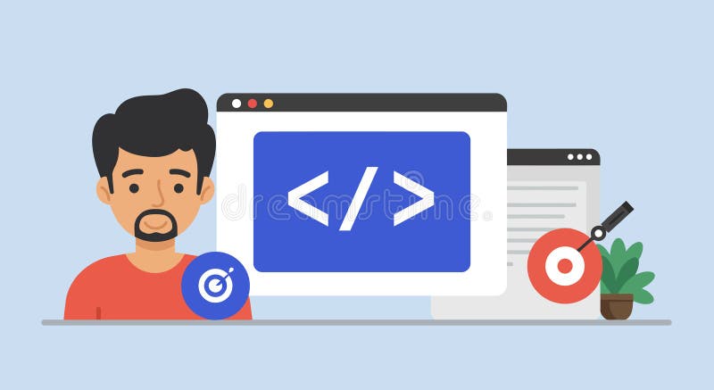 Web Developer Working on Website Code and Target Audience Stock Vector ...