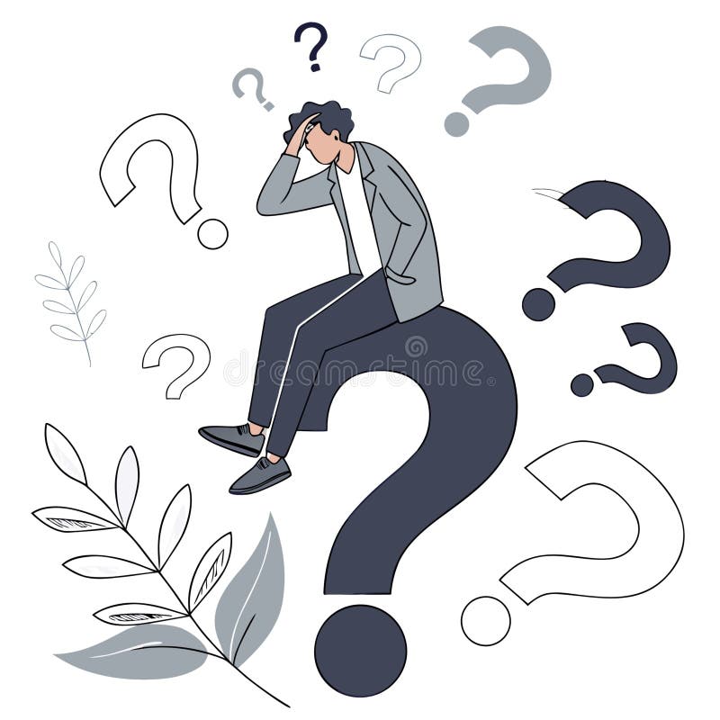 Man Overwhelmed by Questions and Doubt - Flat Vector Illustration of ...