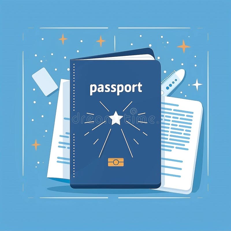 Flat Vector Illustration of Passport and Travel Documents on Blue ...