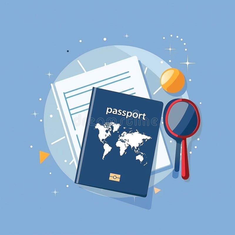 Flat Vector Illustration of Passport and Travel Documents on Blue ...