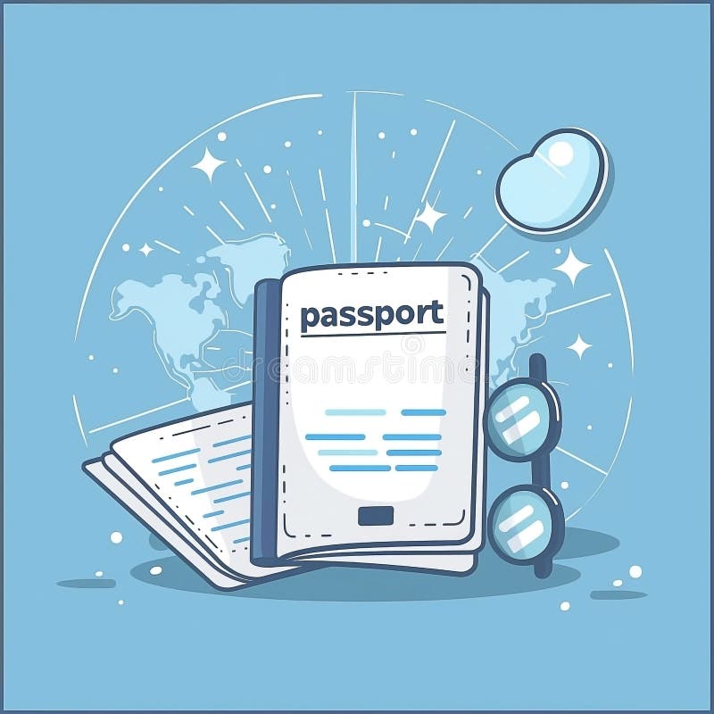 Flat Vector Illustration of Passport and Travel Documents on Blue ...