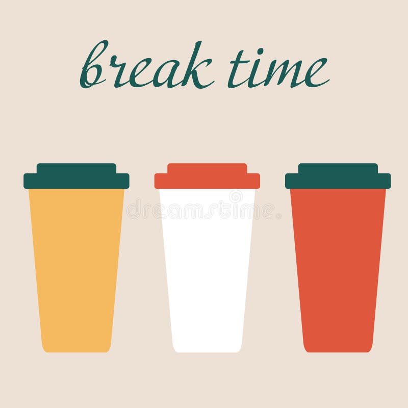 Flat Vector Illustration with Eco Cups Postcard Break Time Stock Vector ...