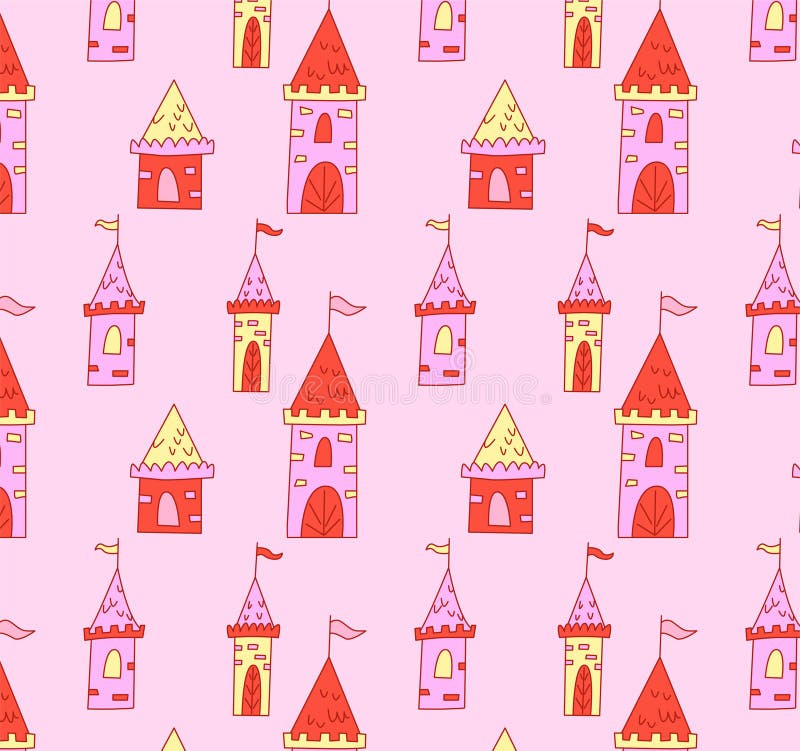 Flat Vector Illustration of Fairytale Castles Seamless Pattern Stock ...