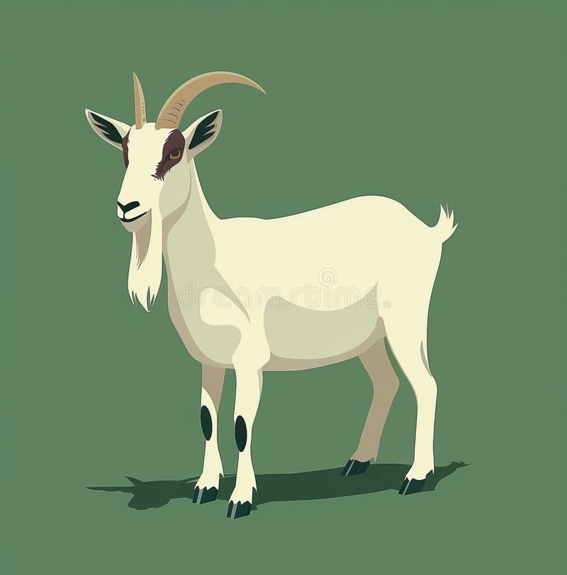 Minimalistic Flat Vector Illustration of Goat on Green Background Stock ...