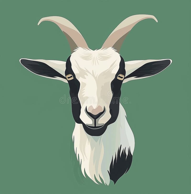 Minimalistic Flat Vector Illustration of Goat on Green Background Stock ...