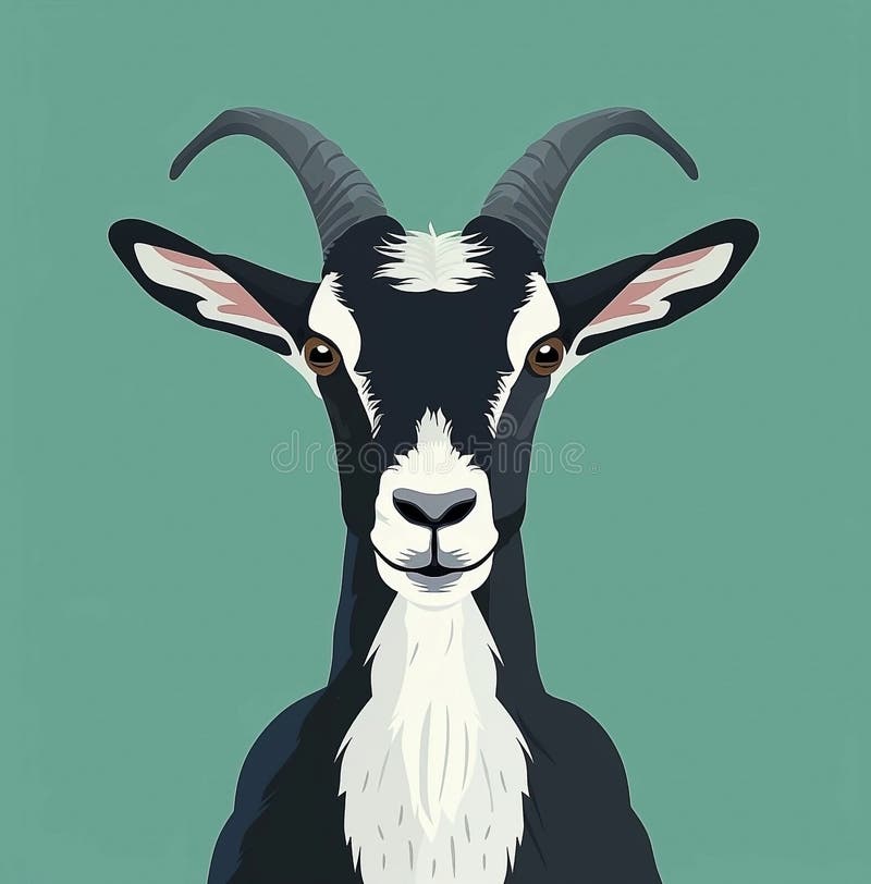 Minimalistic Flat Vector Illustration of Goat on Green Background Stock ...