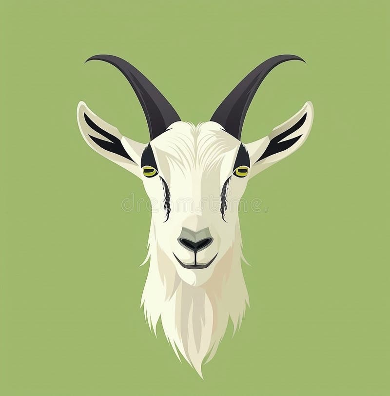 Minimalistic Flat Vector Illustration of Goat on Green Background Stock ...
