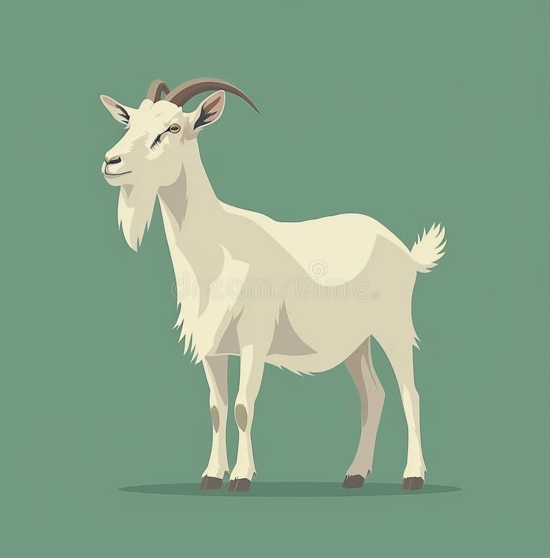 Minimalistic Flat Vector Illustration of Goat on Green Background Stock ...