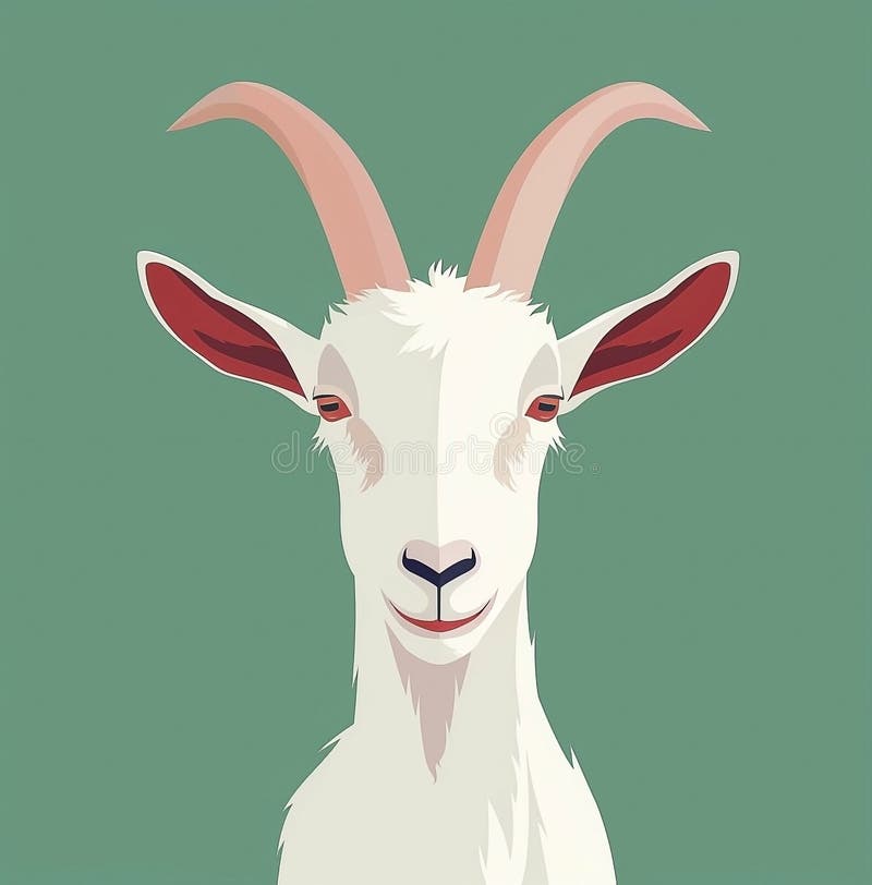 Minimalistic Flat Vector Illustration of Goat on Green Background Stock ...
