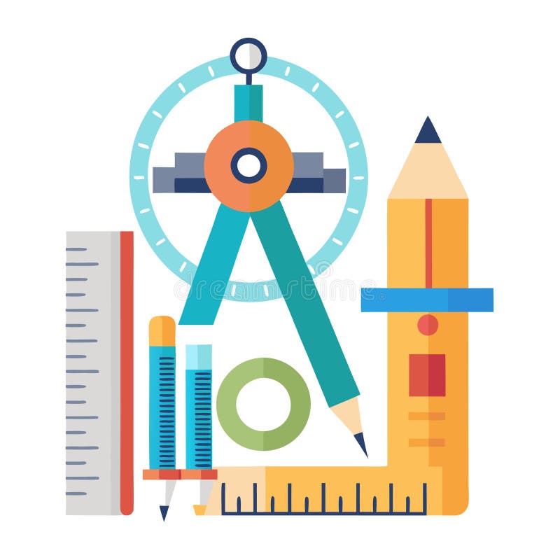 Architect Tools Flat Vector Illustration: Compass, Ruler, Pencil ...
