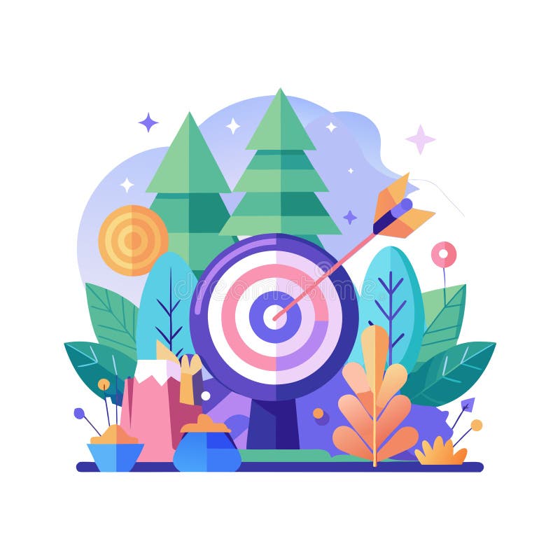 Arrow Hitting Target in Nature Landscape Illustration, Symbolizing ...