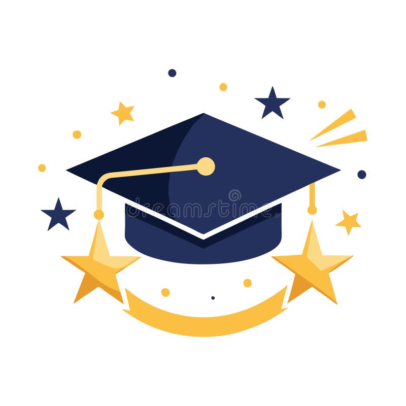 Graduation Cap with Stars and Banner Illustration for Education Design ...