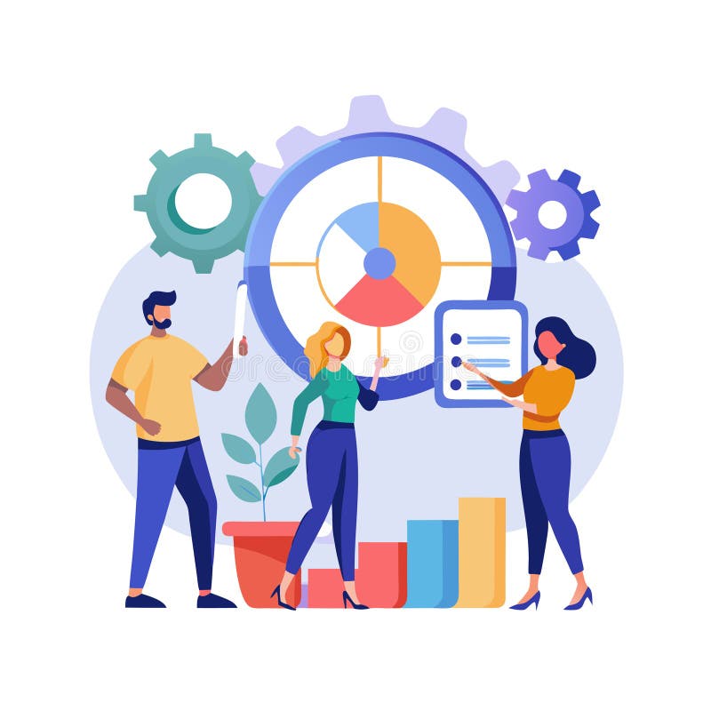 Team Discussing Business Strategy Using a Pie Chart and Data, Flat ...