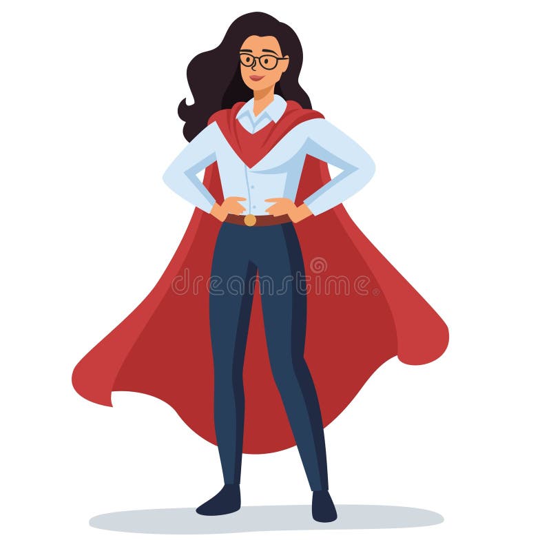Flat Vector Illustration. Female Office Worker in Superhero Cape Stock ...