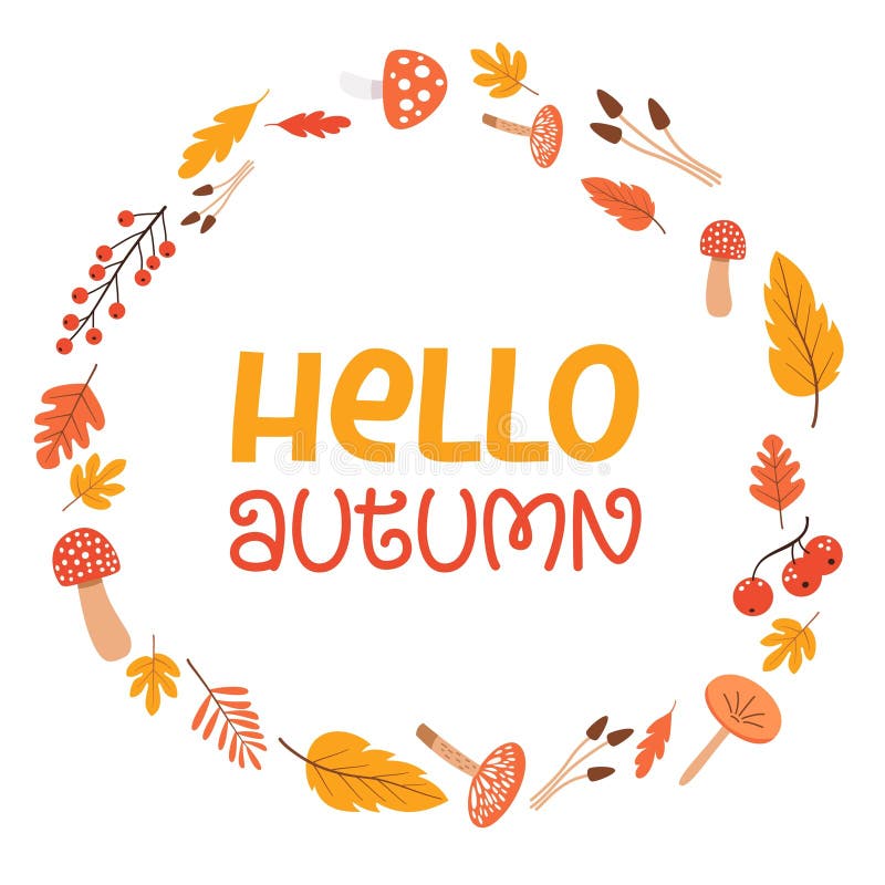 Flat Vector Illustration. Frame of Fall Elements, Caption Hello Fall ...