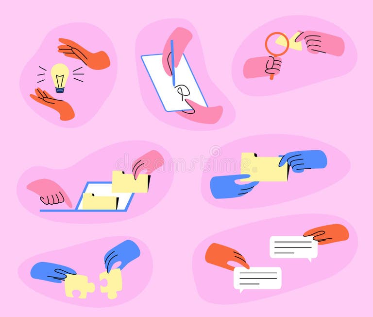 Flat Vector Illustration of Hands with Business Gestures and Office ...