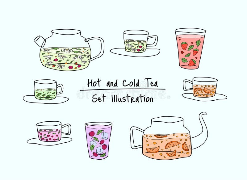 Flat Vector Illustration of Hot and Cold Tea Set Stock Vector ...