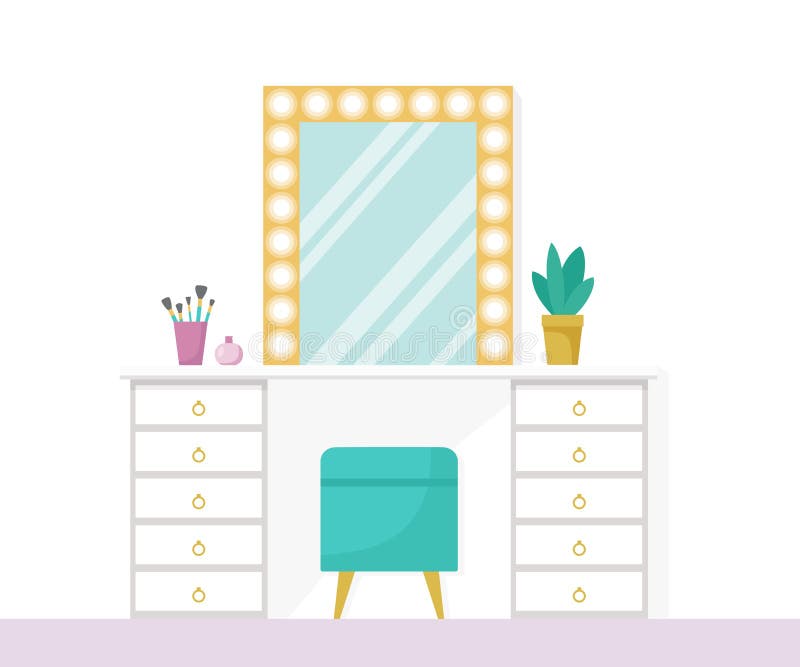 Make Up. Vanity Table and Folding Chair Illustration. Interior Sketch ...