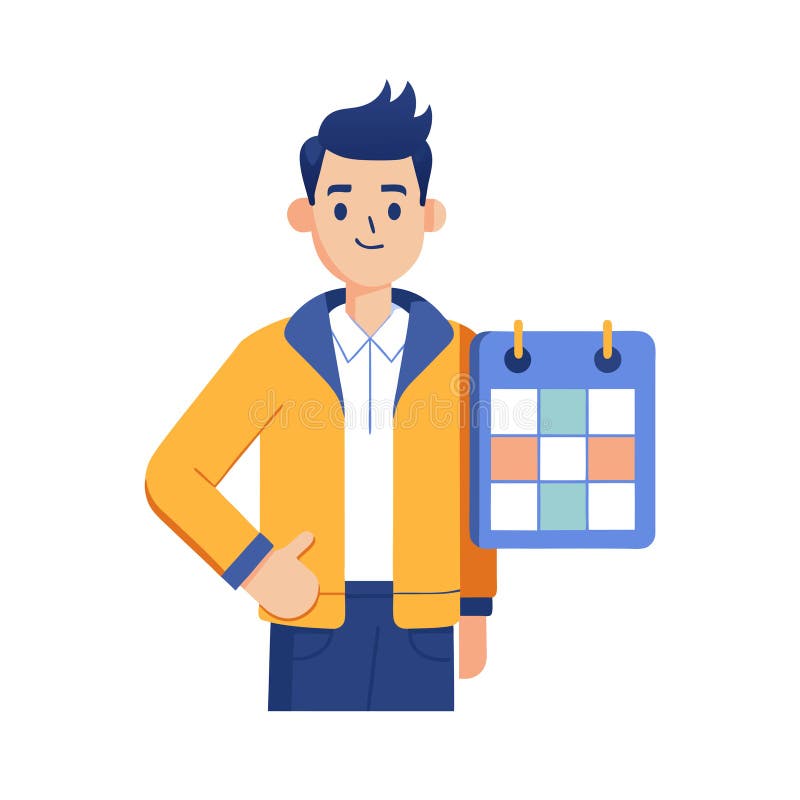 Flat Vector Illustration of a Man Holding a Calendar, Planning Concept ...
