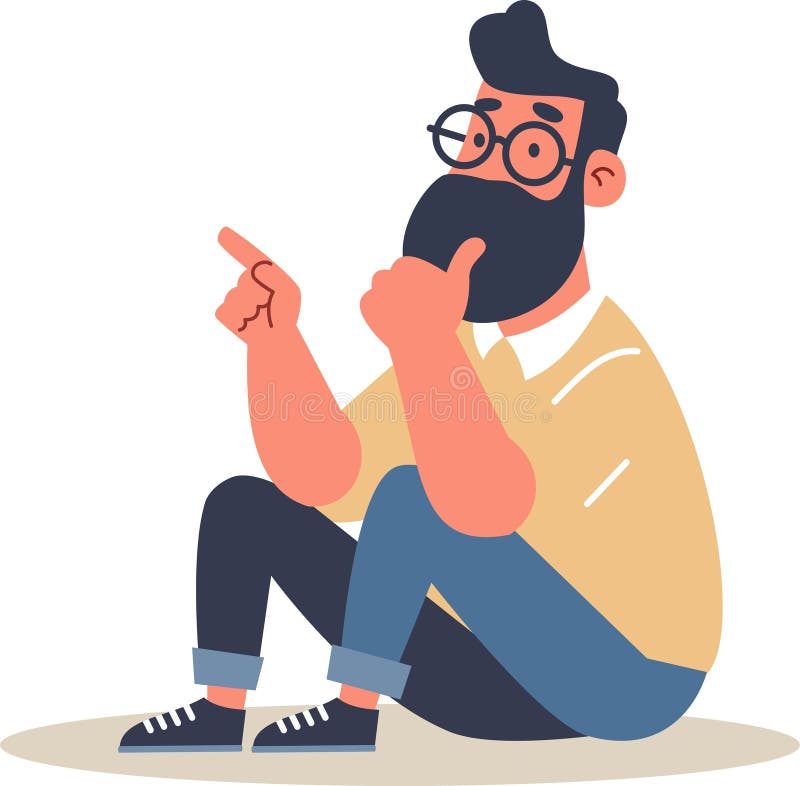 Flat Vector Illustration. a Man is Sitting in a Pensive Pose and ...