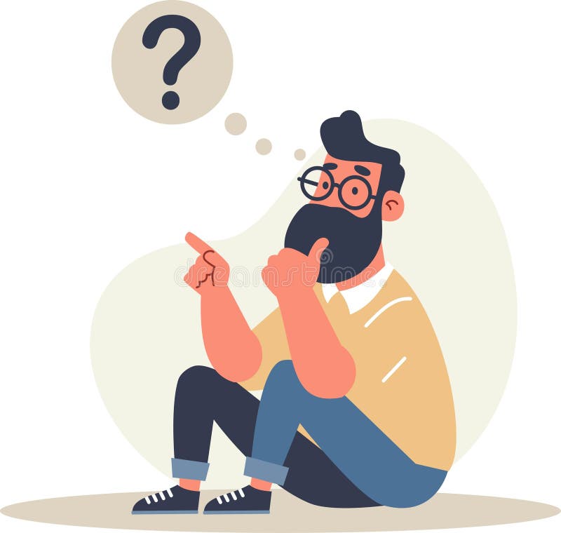 Flat Vector Illustration. a Man is Sitting in a Pensive Pose and ...