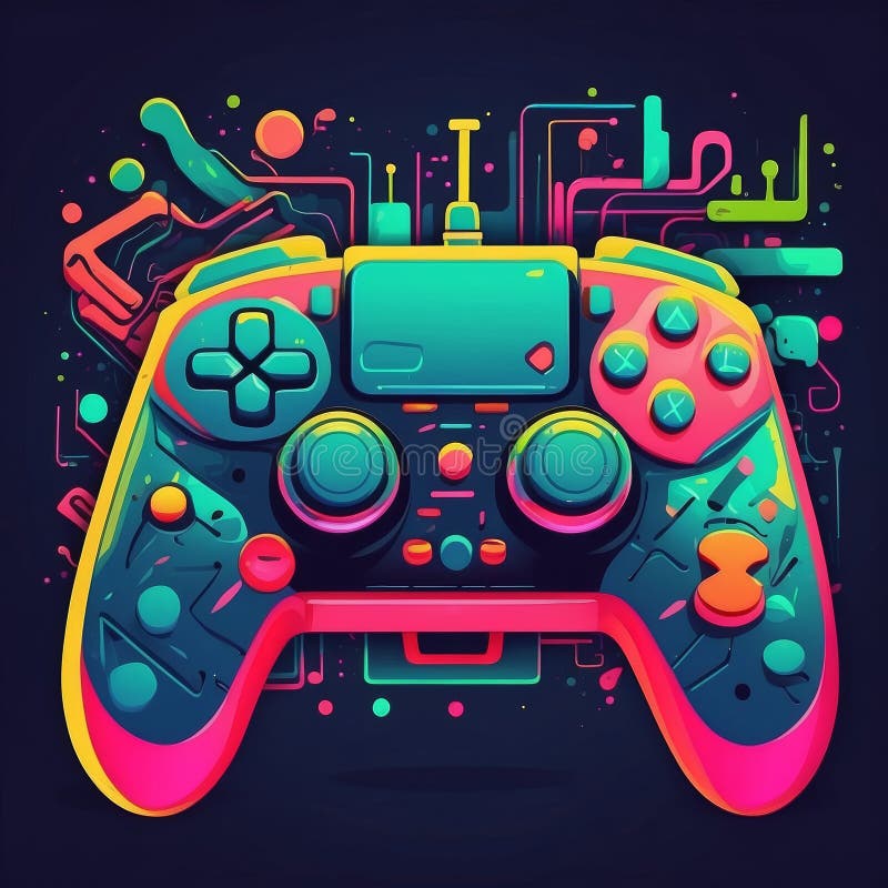 Flat Vector Illustration of Neon Stylized Game Controller for ...