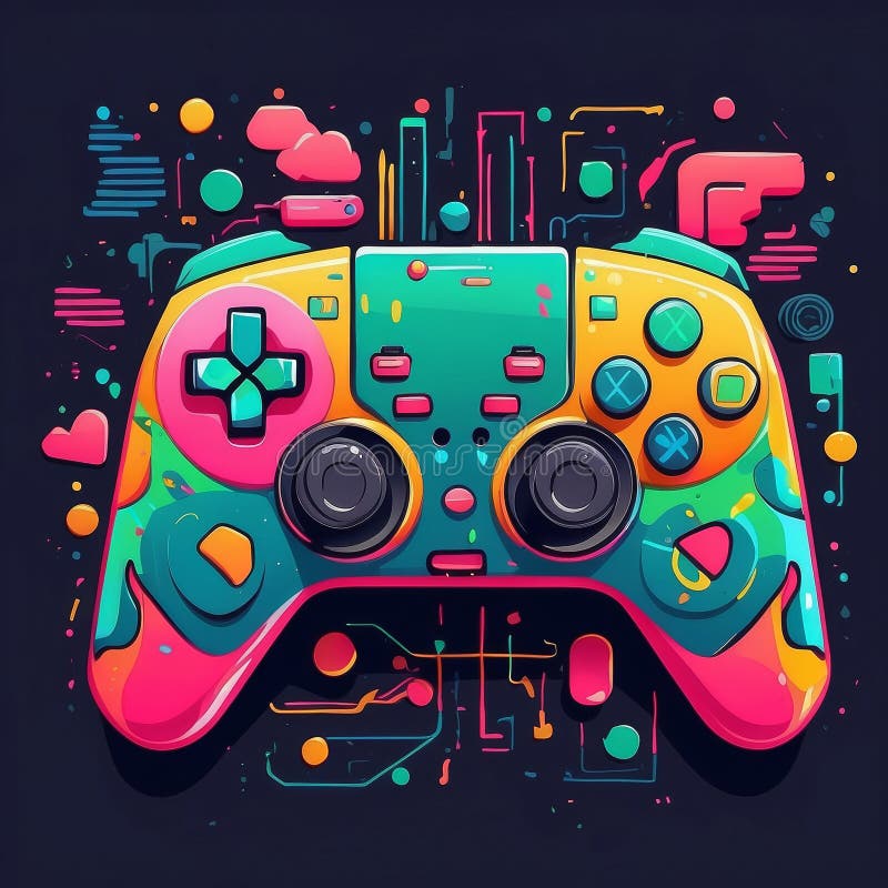 Flat Vector Illustration of Neon Stylized Game Controller for ...