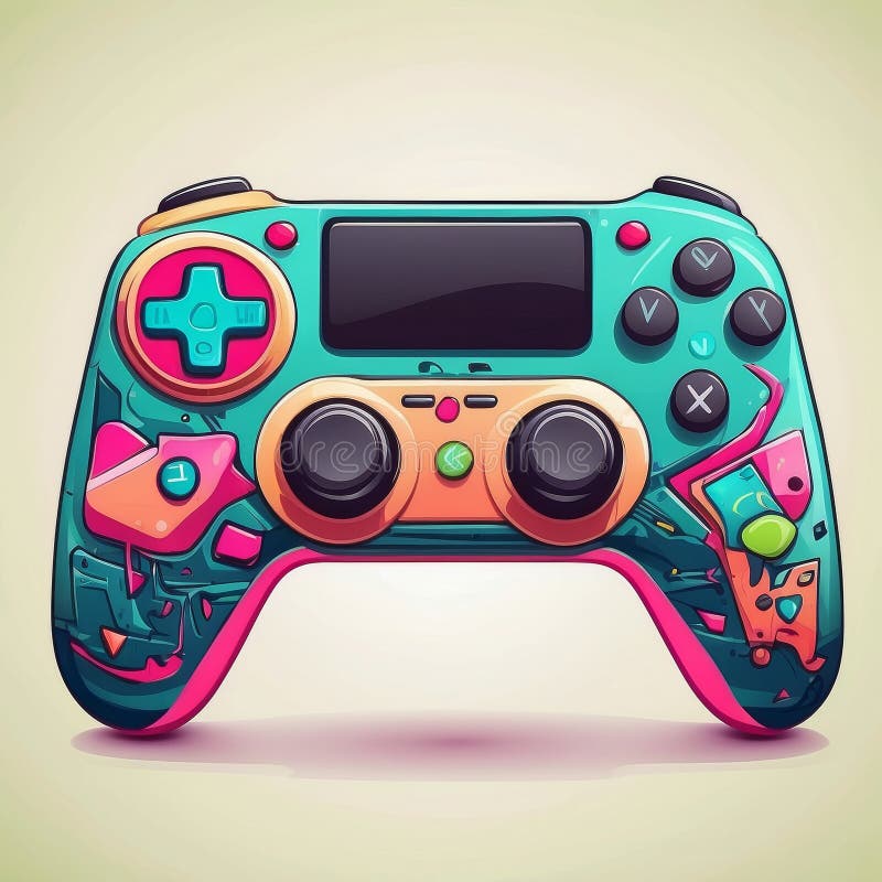 Flat Vector Illustration of Neon Stylized Game Controller for ...